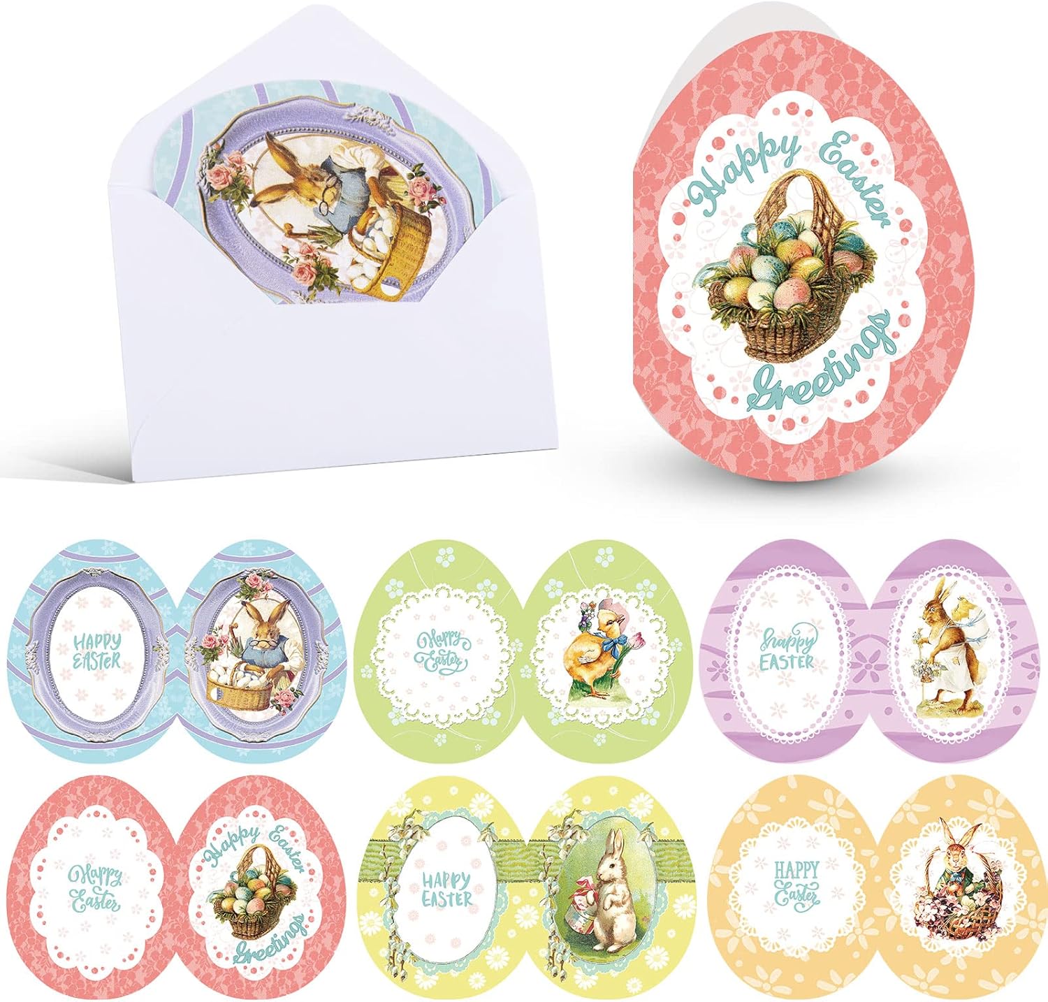 Whaline 36 Pack Easter Greeting Cards Easter Egg Shaped Note Cards with ...