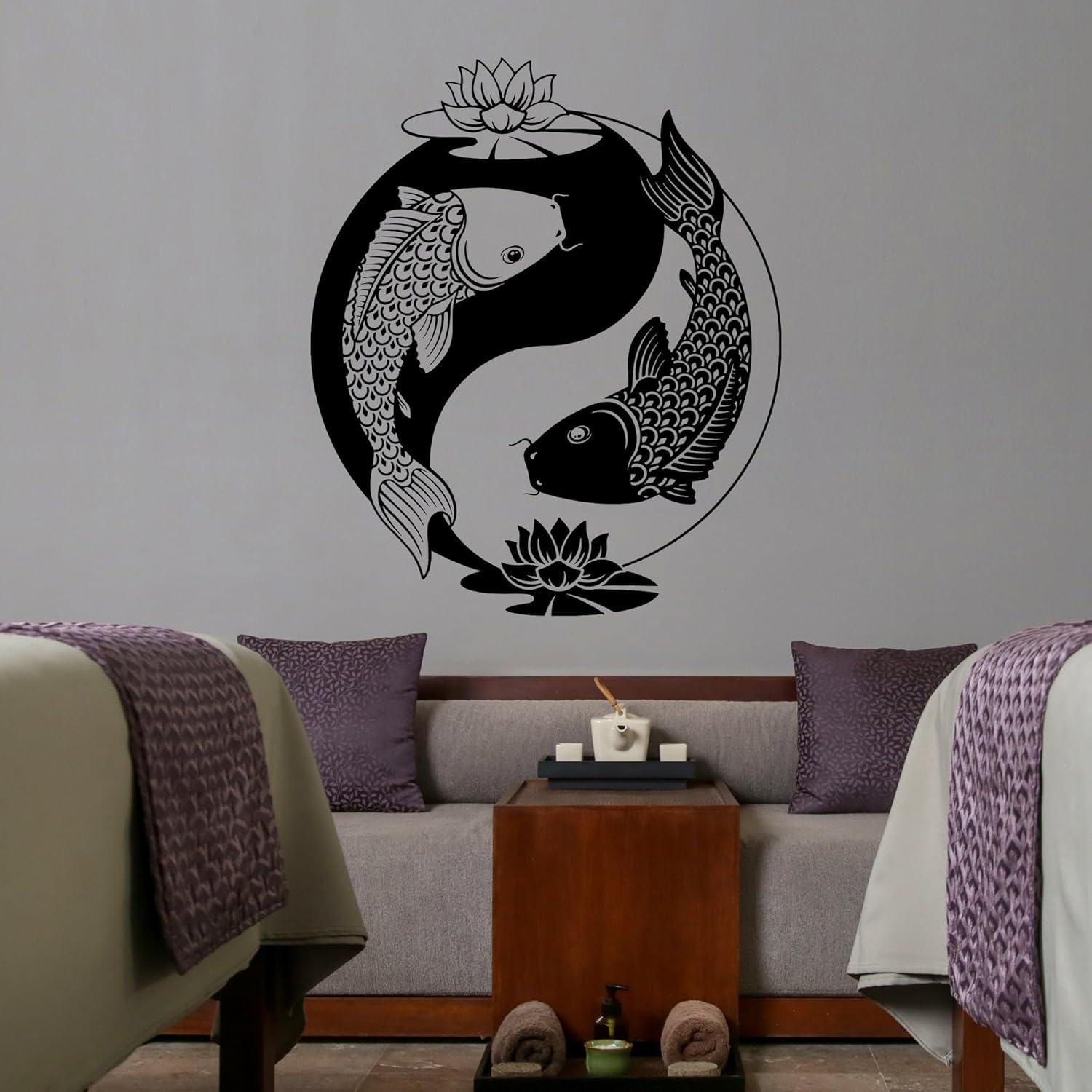 Amazon.com: Large Vinyl Wall Decal Yin Yang Tai Lotus Chinese ...
