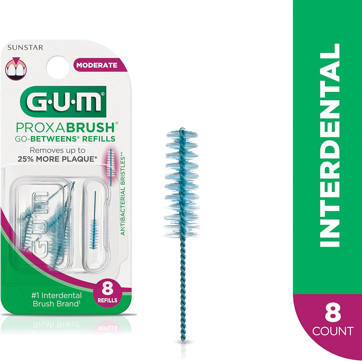 GUM Proxabrush Go-Betweens Interdental Brush Refills, Moderate, Plaque ...