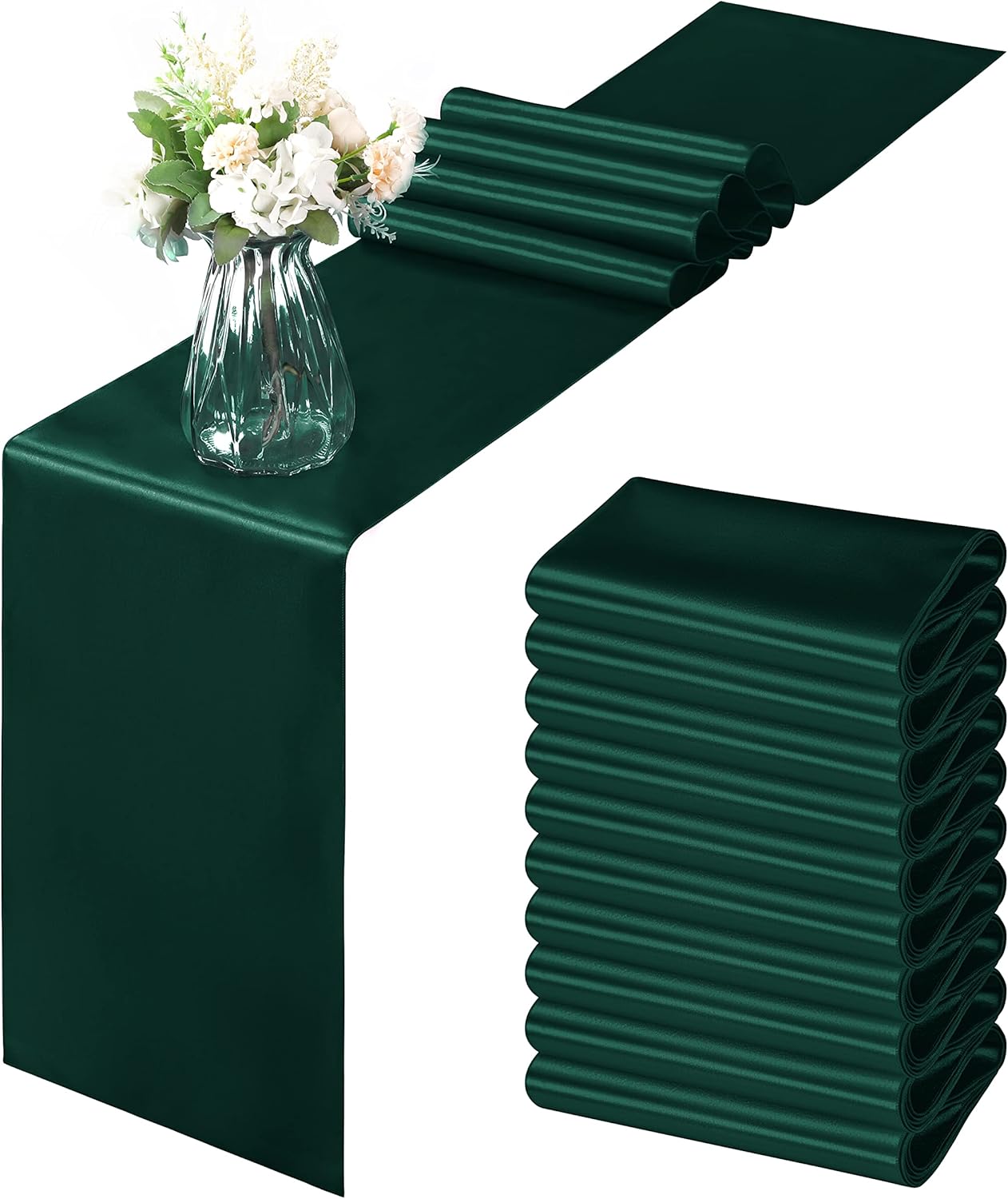 Amazon.com: Horbaunal 12 Pack Forest Green Satin Table Runner 12 x 108 ...