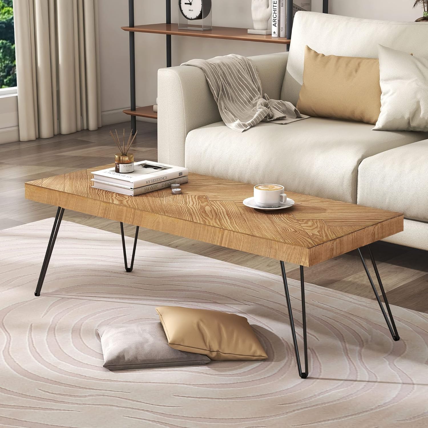 Amazon.com: Modern Wood Coffee Table, Nature Cocktail Table for Living ...