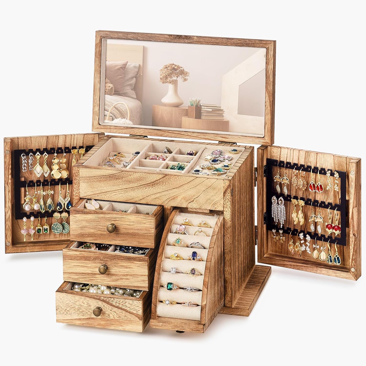 Amazon.com: Poyilooo Jewelry Box Organizer, Solid Wood Jewelry Boxes ...