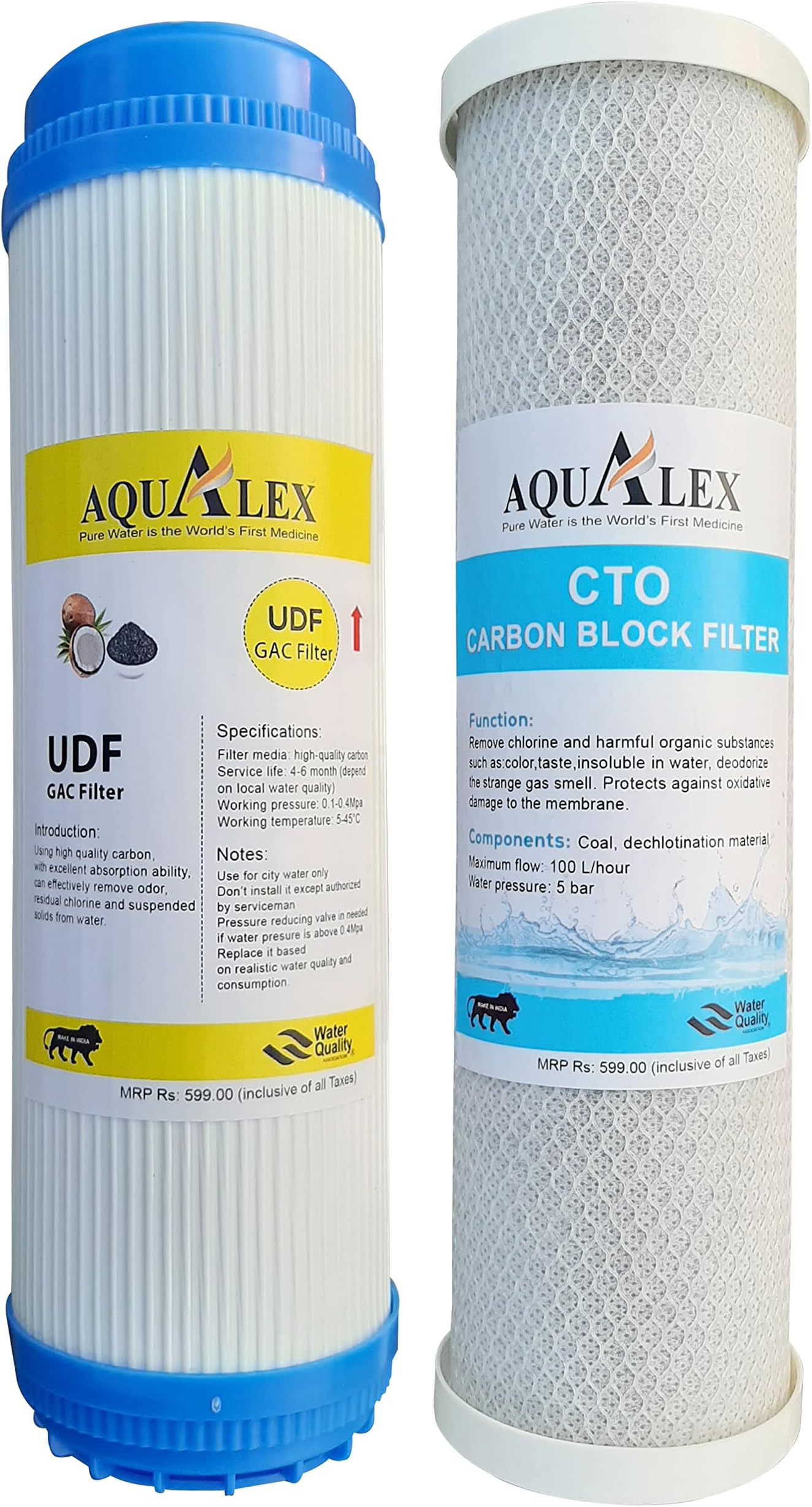 Konvio Neer CTO GAC PP Spun Carbon Filter of 10 inch Set Replacement Filters for Under Sink and ...