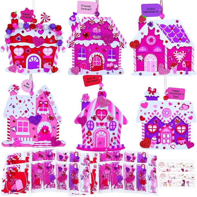 Amazon.com: Winlyn 24 Sets Valentine's Day Heart House Ornaments ...