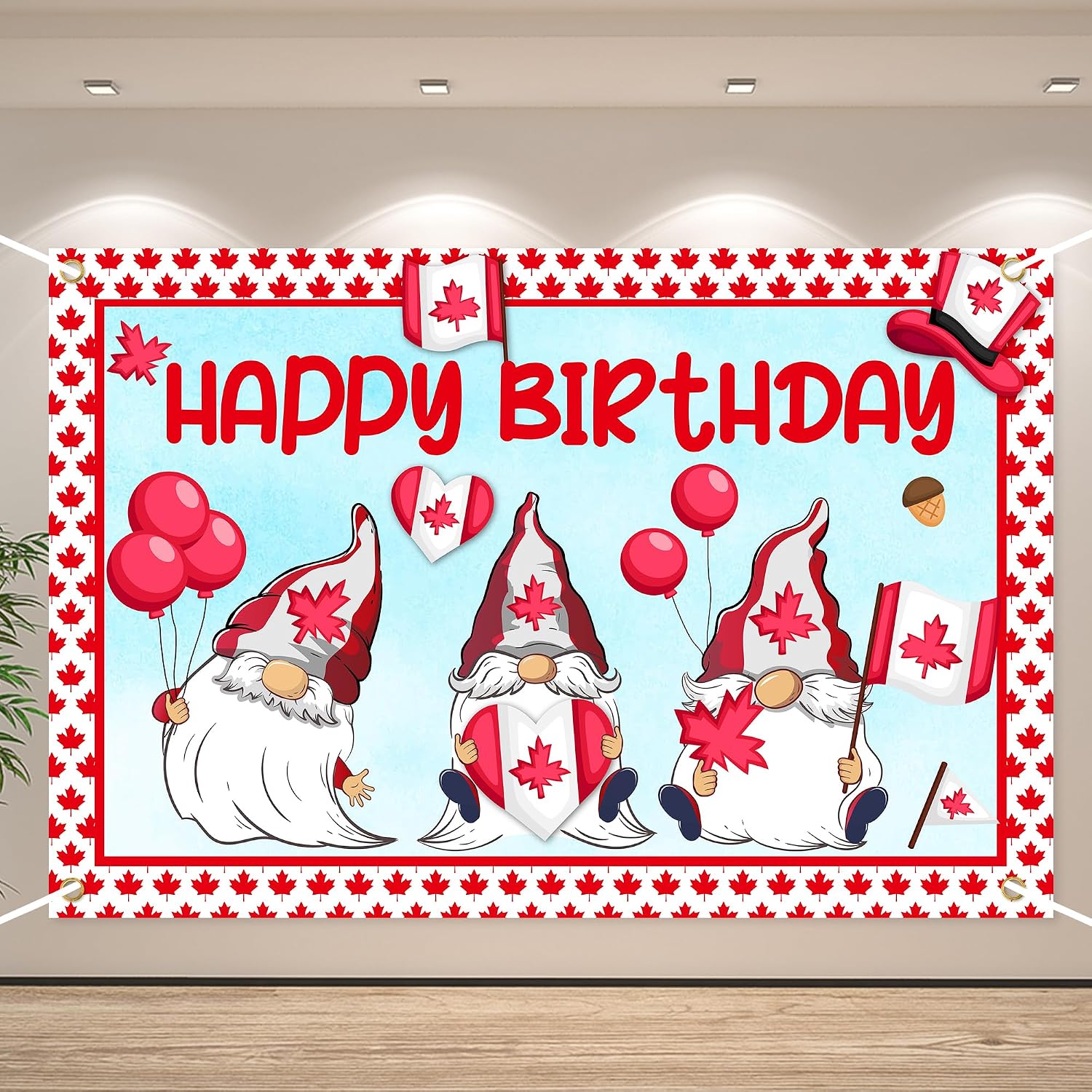 Amazon.com: Canada Day Happy Birthday Banner Backdrop Red White Maple ...