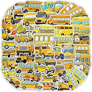 Amazon.com: 50 Pcs School Bus Vinyl Decorative Stickers for Laptop ...