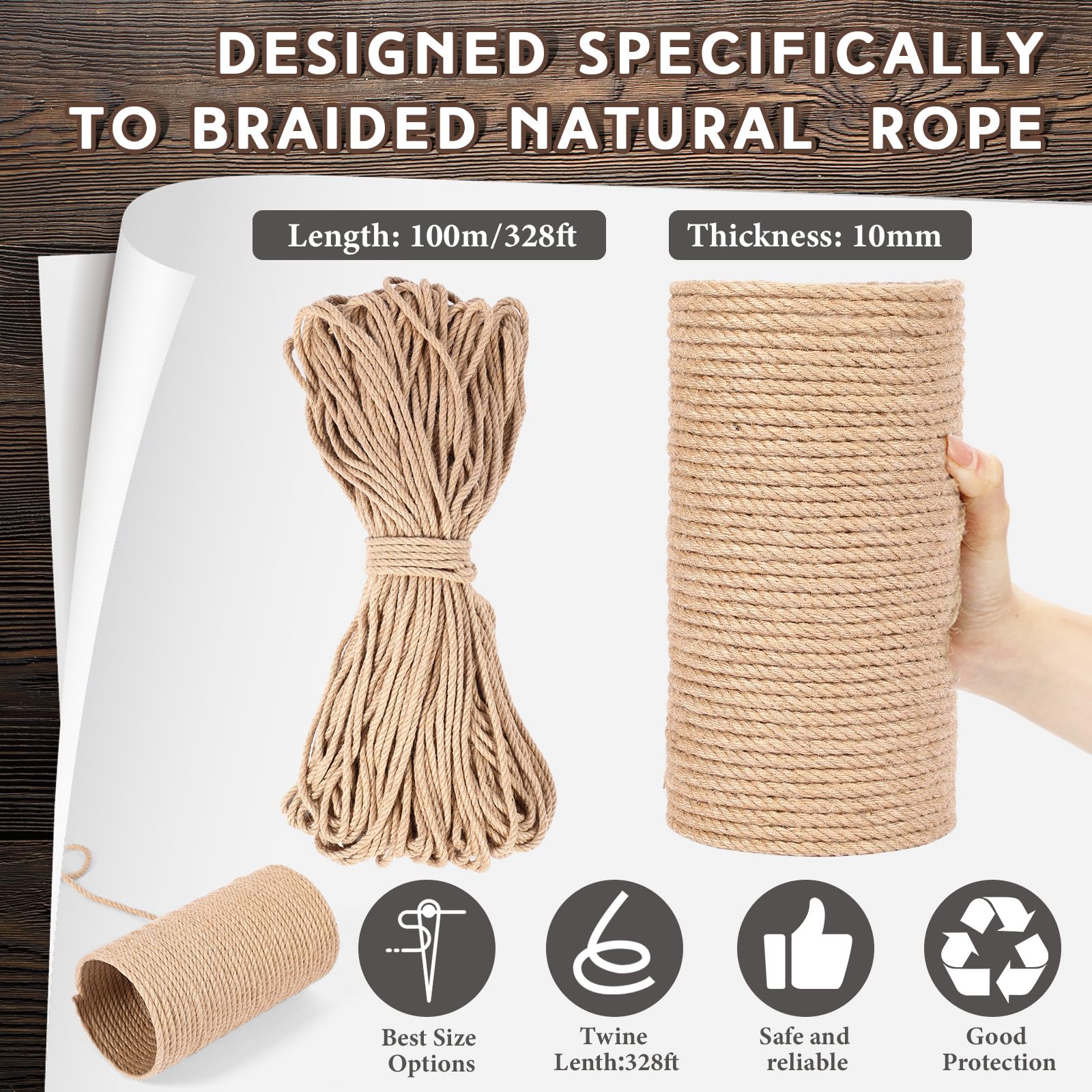 Timgle 328 ft x 10 mm Jute Rope Heavy Duty Natural Jute Twine Strong ...