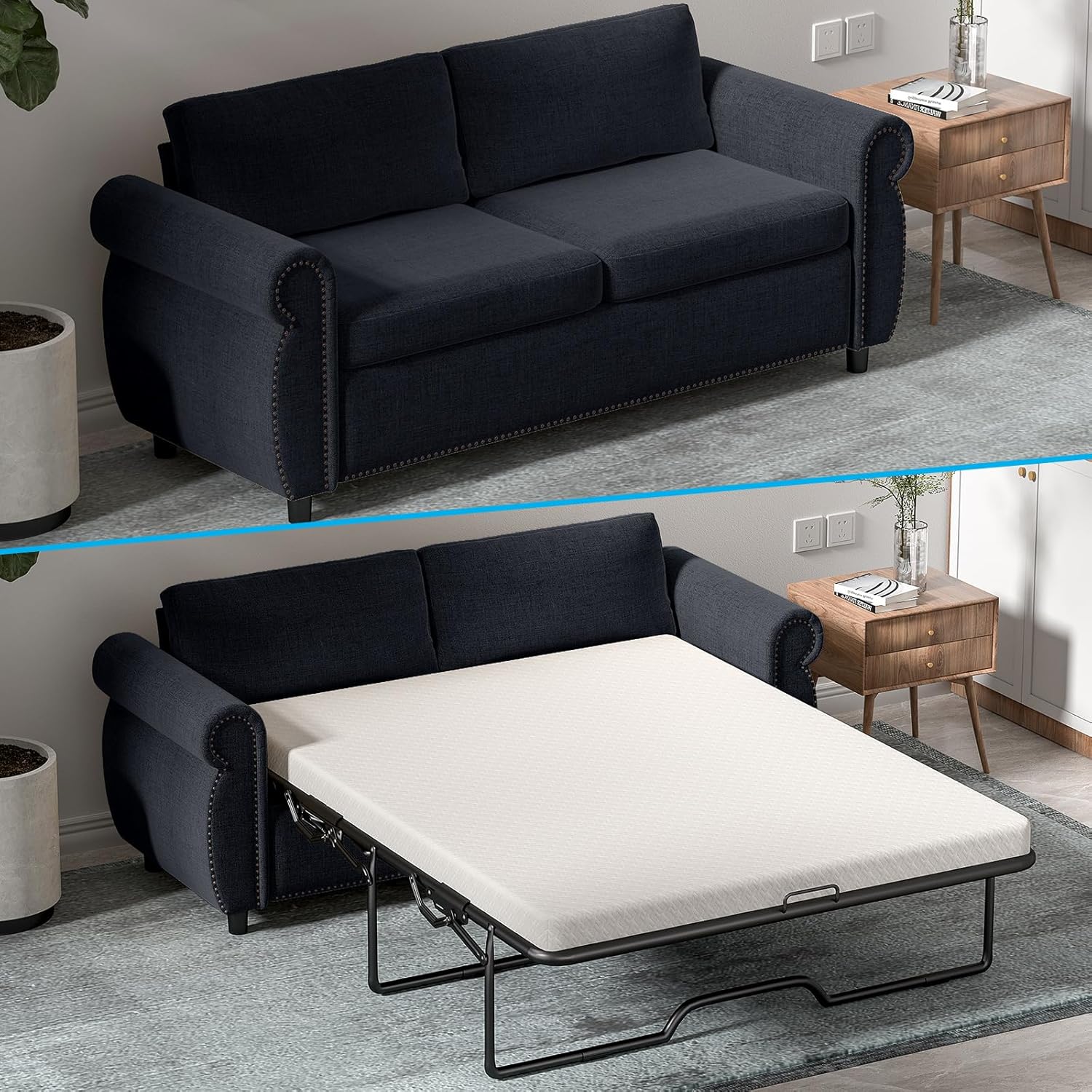 Amazon.com: Mjkone Full Size Sleeper Sofa with 4" Foldable Memory Foam Mattress, 2 in 1 ...