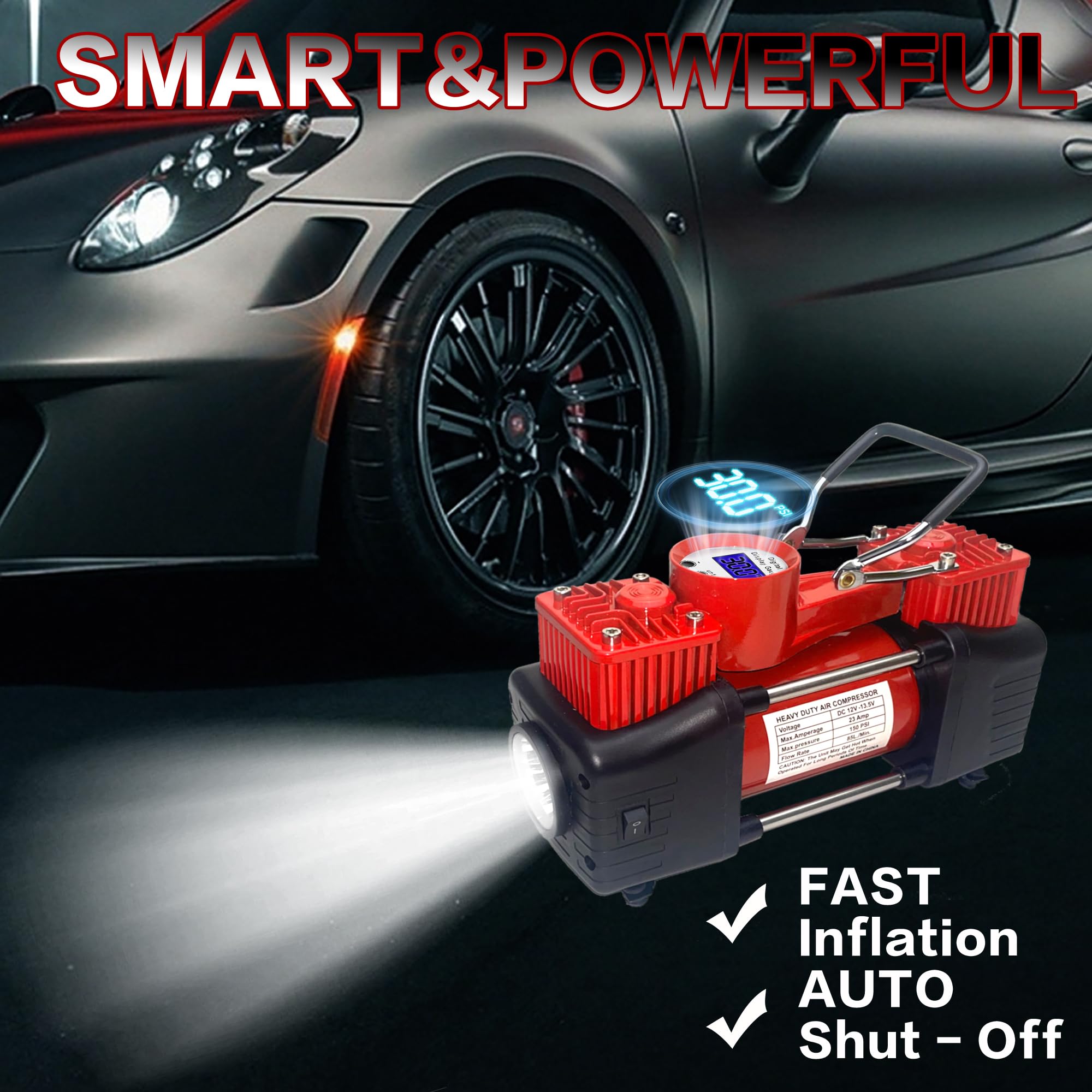 Snapklik.com : YUNGTEE Red Tire Inflator Heavy Duty Double Cylinders ...