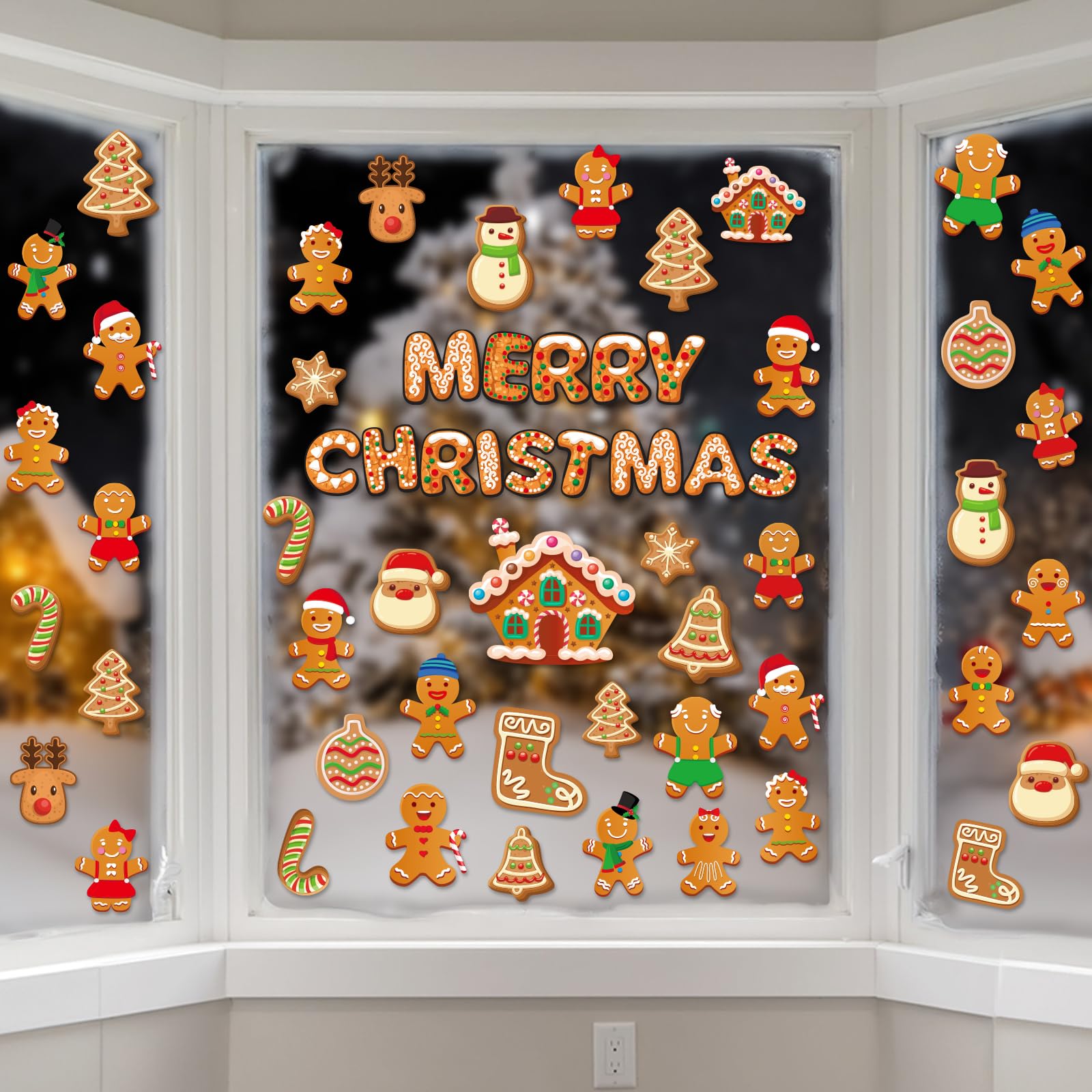 Amazon.com: Christmas Gingerbread Window Clings Merry Christmas Window ...