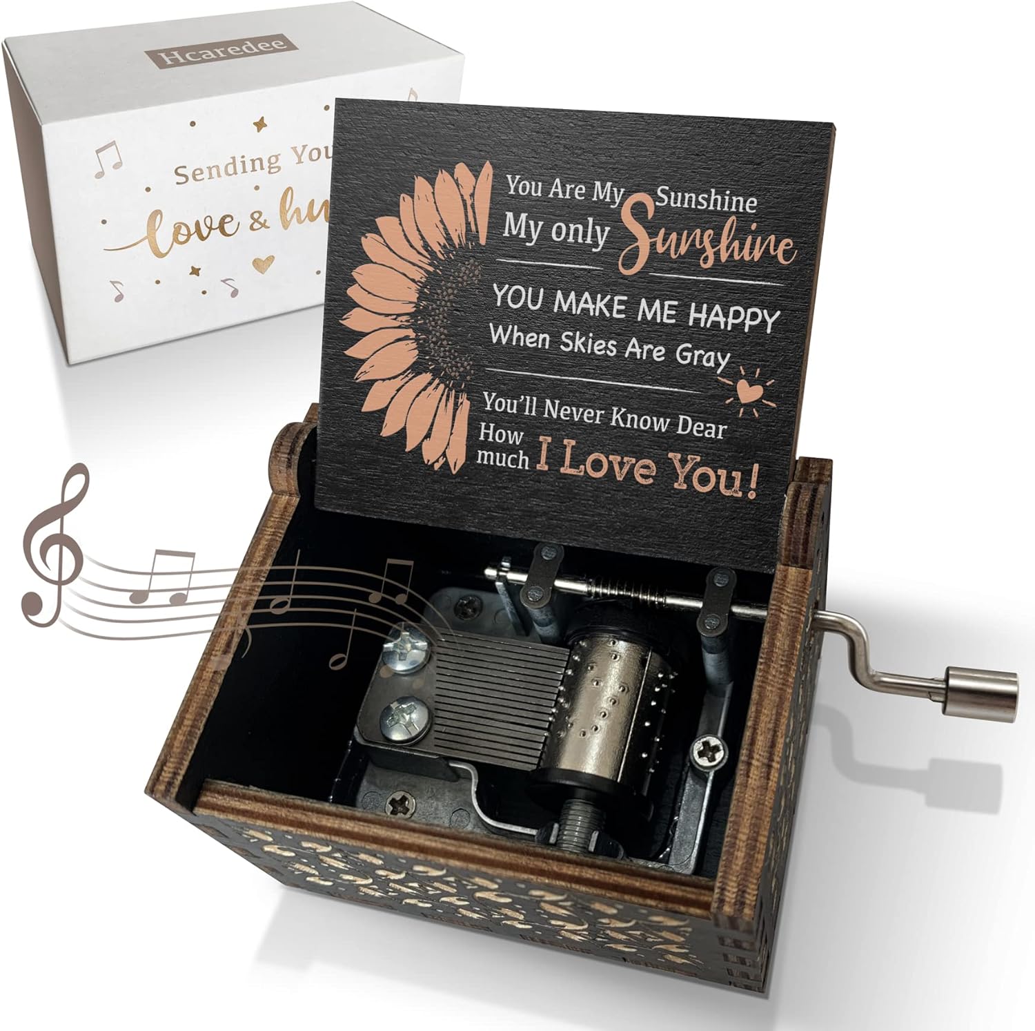 Amazon.com: Hcaredee Sunflower Music Box You are My Sunshine Hand Crank ...