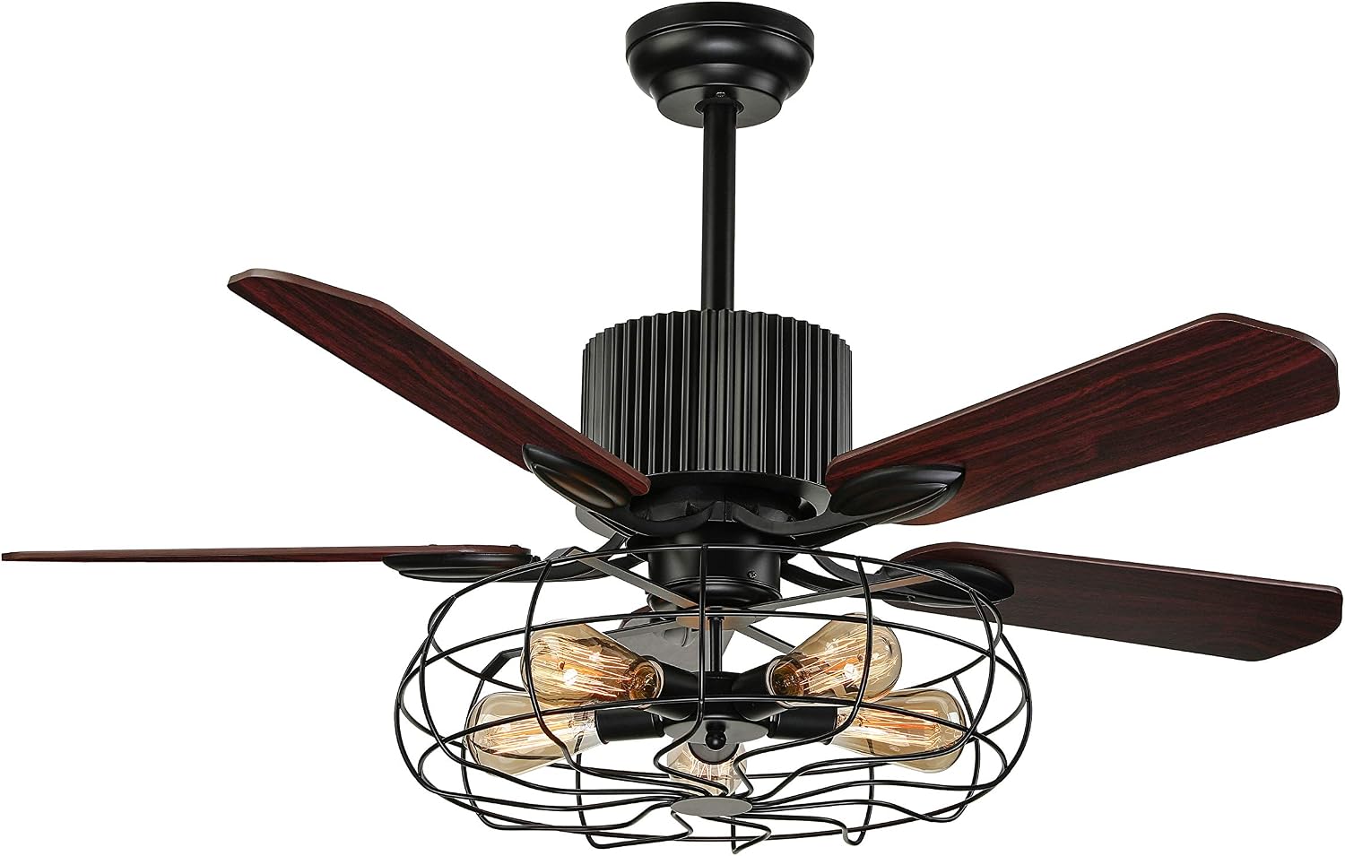 BAYCHEER Industrial Wrought Iron Style Fan Semi Flush Ceiling Fan Light ...
