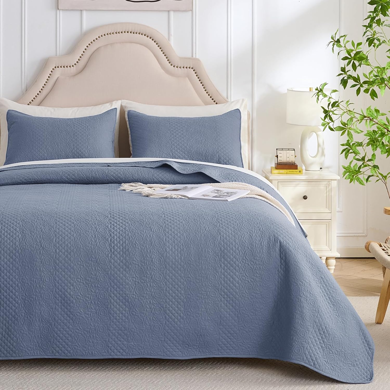 Amazon.com: sponwilar Queen Size Quilt Set Blue Quilt, Reversible Fall ...