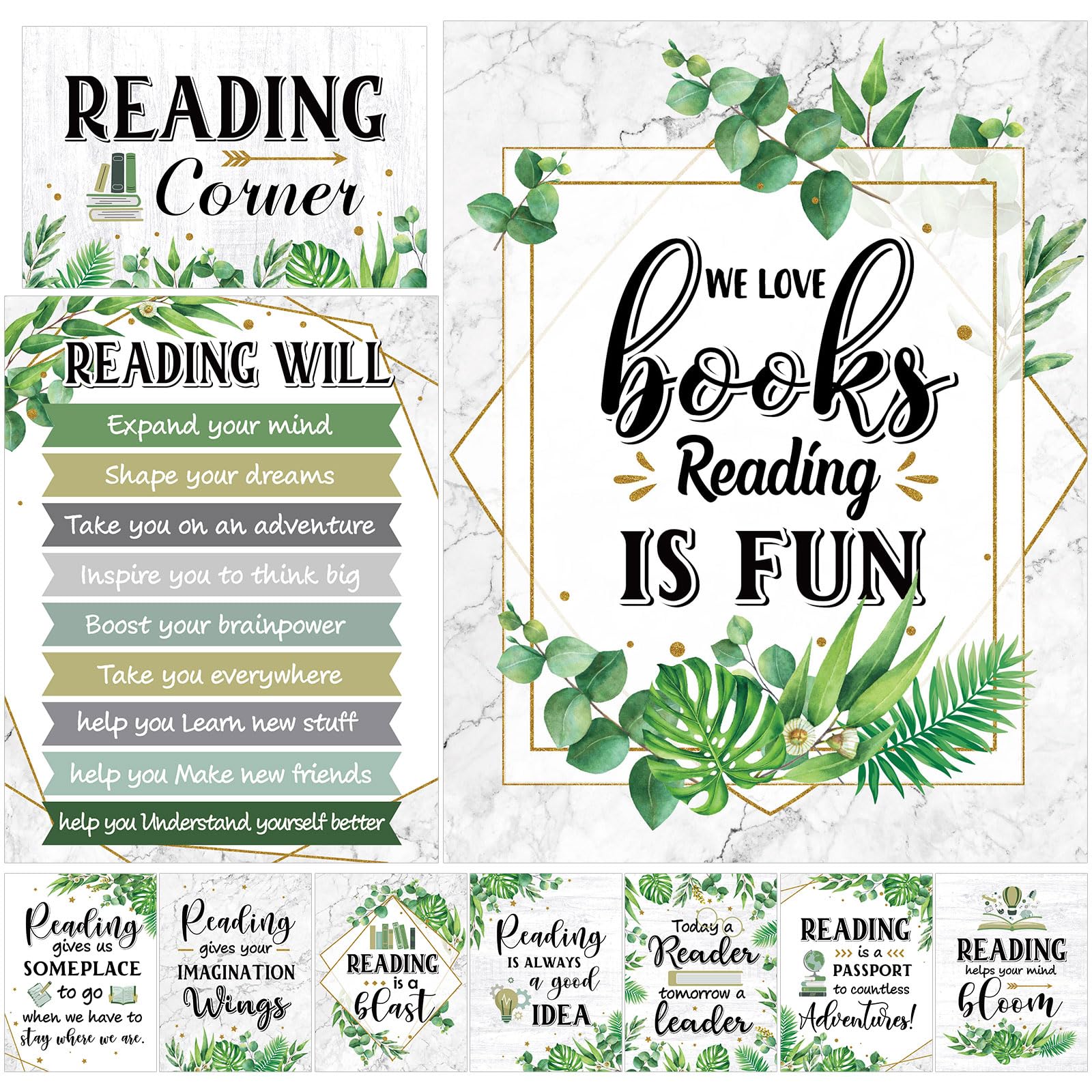 Snapklik.com : 10 Pcs Reading Bulletin Board Posters Eucalyptus ...