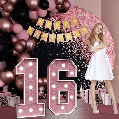 Amazon.com: Marquee Numbers Pink 16th-Birthday Decorations: Large 3ft ...
