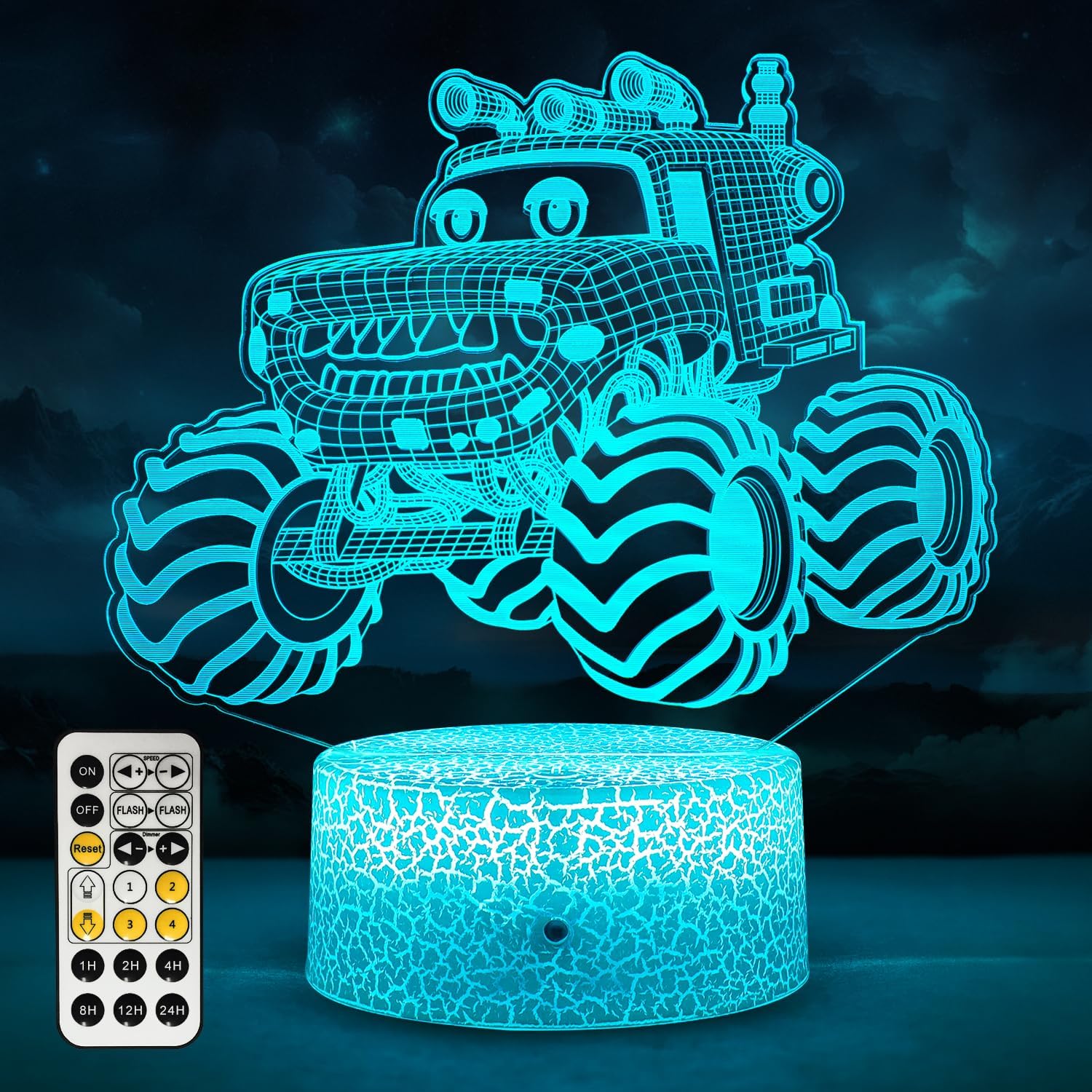 3D Monster Truck Night Light Car Bedside Lamp LED Illusion Ninght Light ...