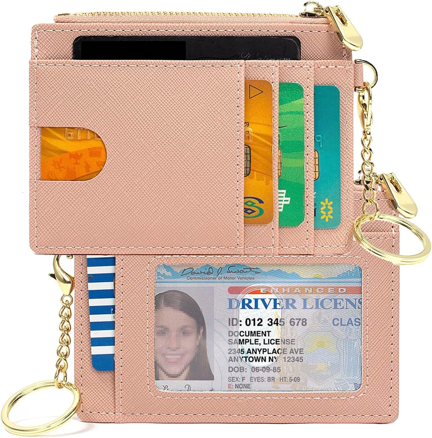 Amazon.com: Small Pocket Wallet Slim RFID Blocking Card Holder Keychian ...