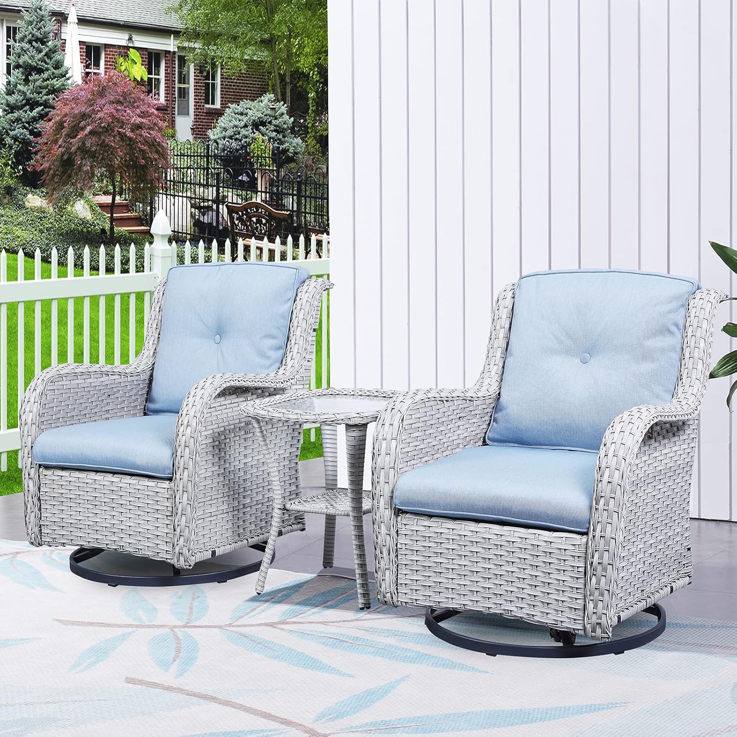 Amazon.com: HUMMUH 3-Piece Swivel Rocking Rattan Chair Outdoor,Patio ...