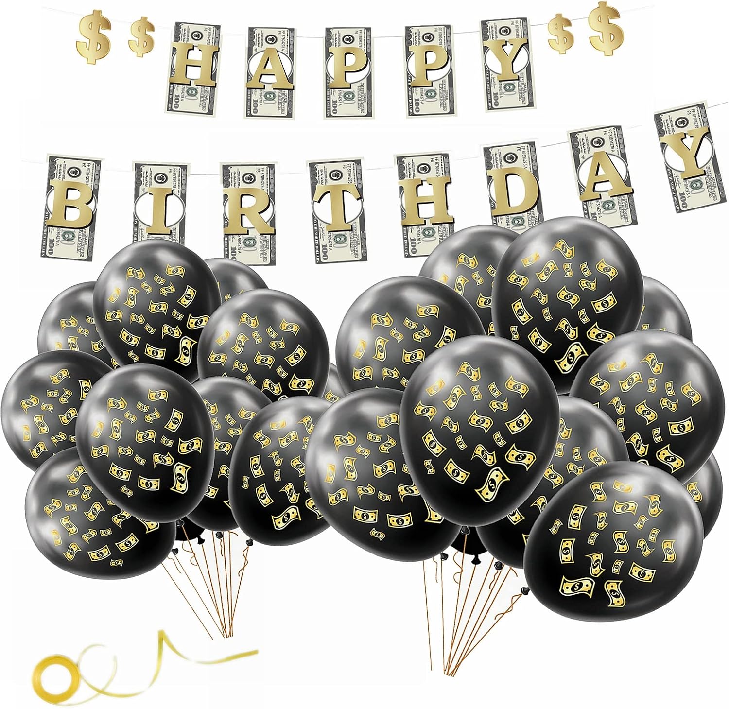 Amazon.com: Money Themed Birthday Banner & Latex Balloons Decoration ...
