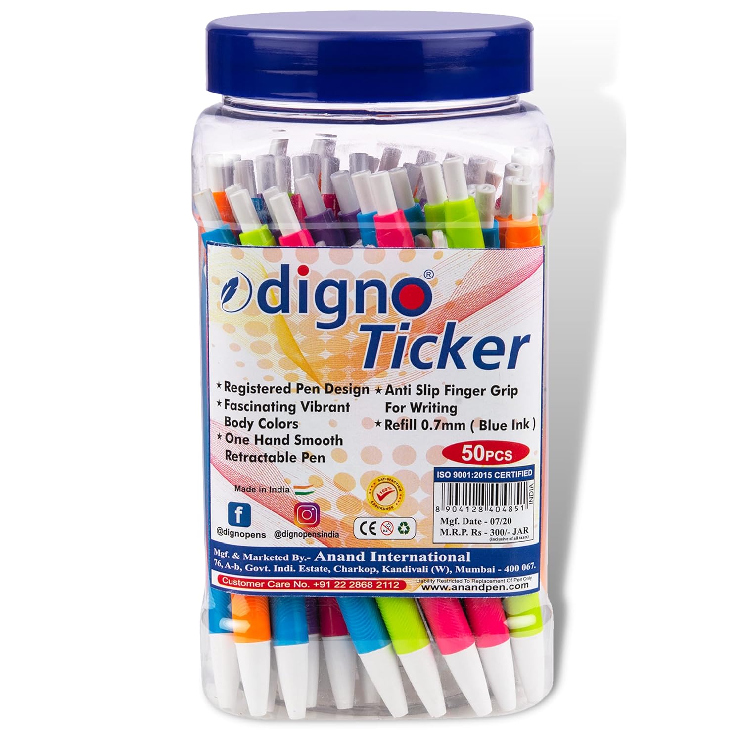 Digno Ticker Ball pen (50 Pens Jar - Blue)|Comfort & Extra Smooth ...