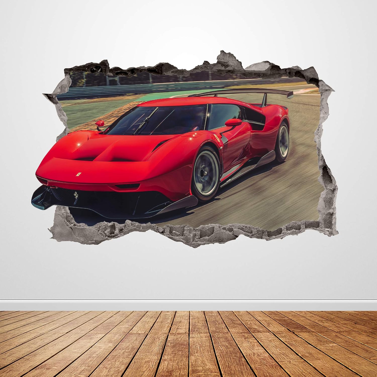 Amazon.com: Racing Car Wall Decal Smashed 3D Graphic Ferrari Wall ...