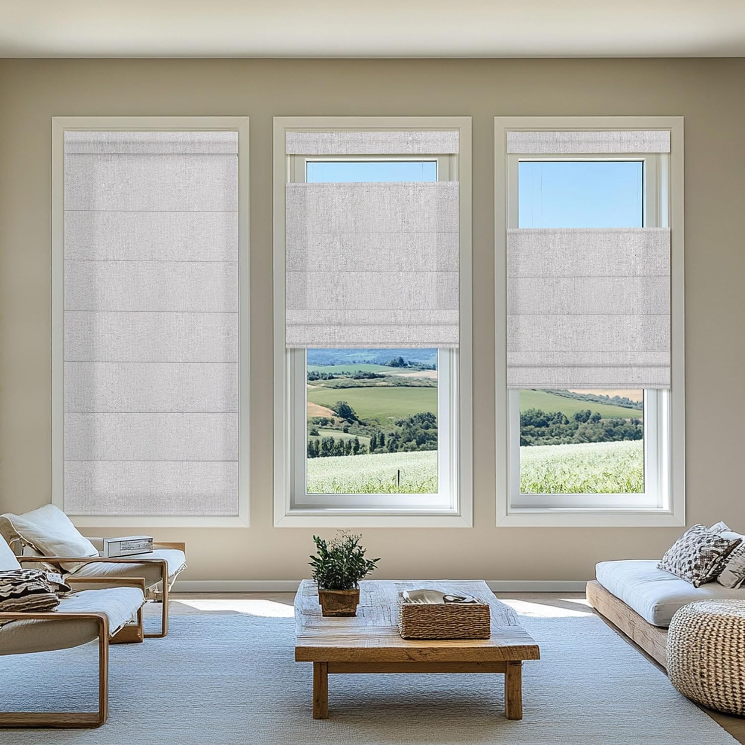 Amazon.com: Sulugood NO Drill NO Tools Cordless Roman Shades for ...
