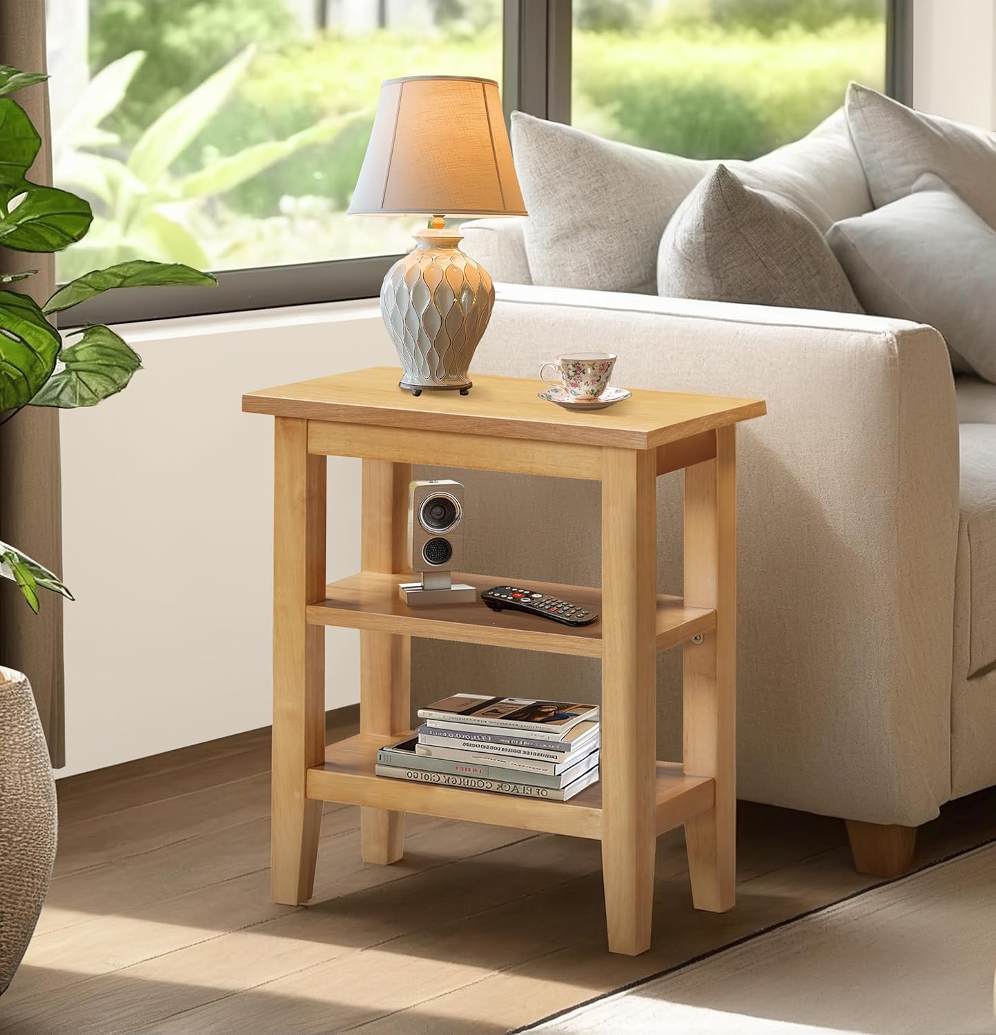 Hallowood Furniture Aston Oak Effect Small Side Table with 2 Shelves ...