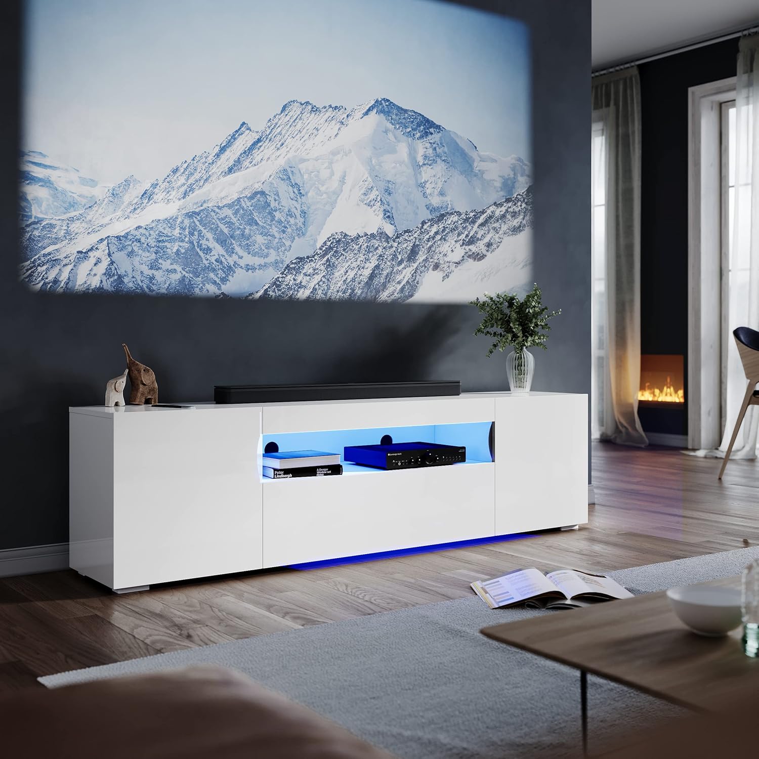 ELEGANT LED TV Unit 180cm High Gloss Modern TV Stand Cabinet with ...
