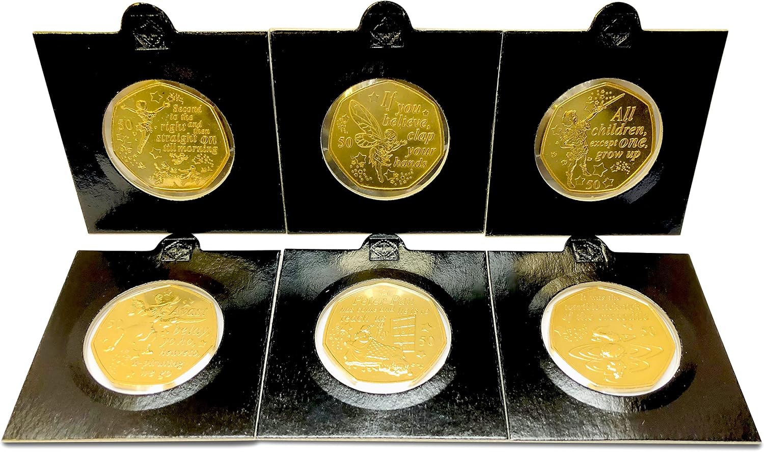 24ct Real Gold Plated UNCIRCULATED Peter Pan 2019 50p Full 6 Coin Set ...