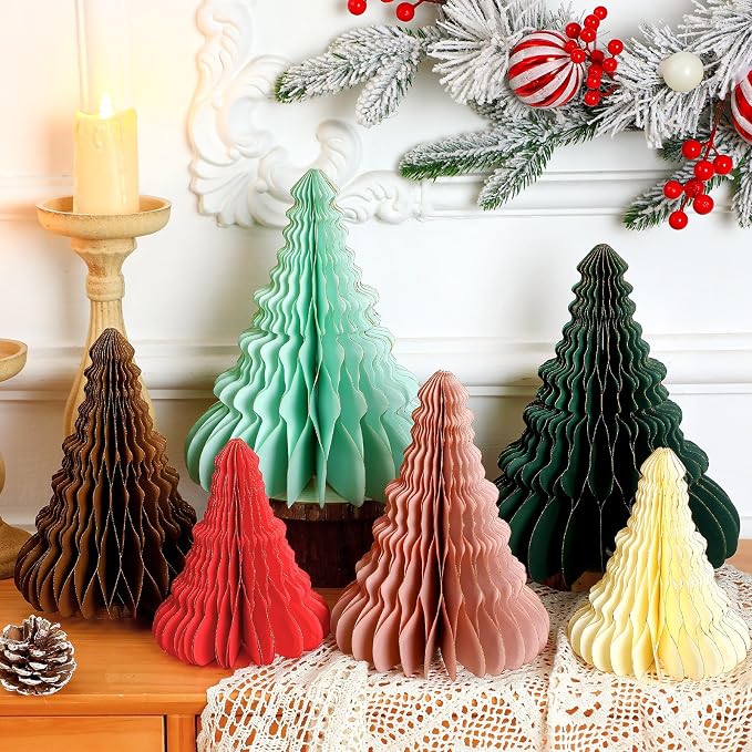 Amazon.com: Mooliwe 6 Pcs Paper Christmas Trees Honeycomb Centerpiece ...