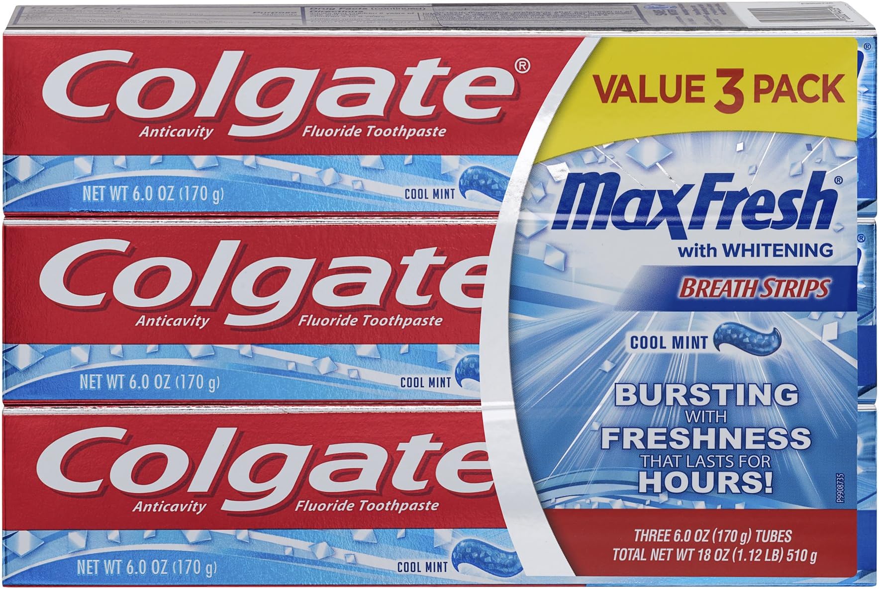 Amazon.com : Colgate Max Fresh Toothpaste With Mini Breath Strips, Cool ...
