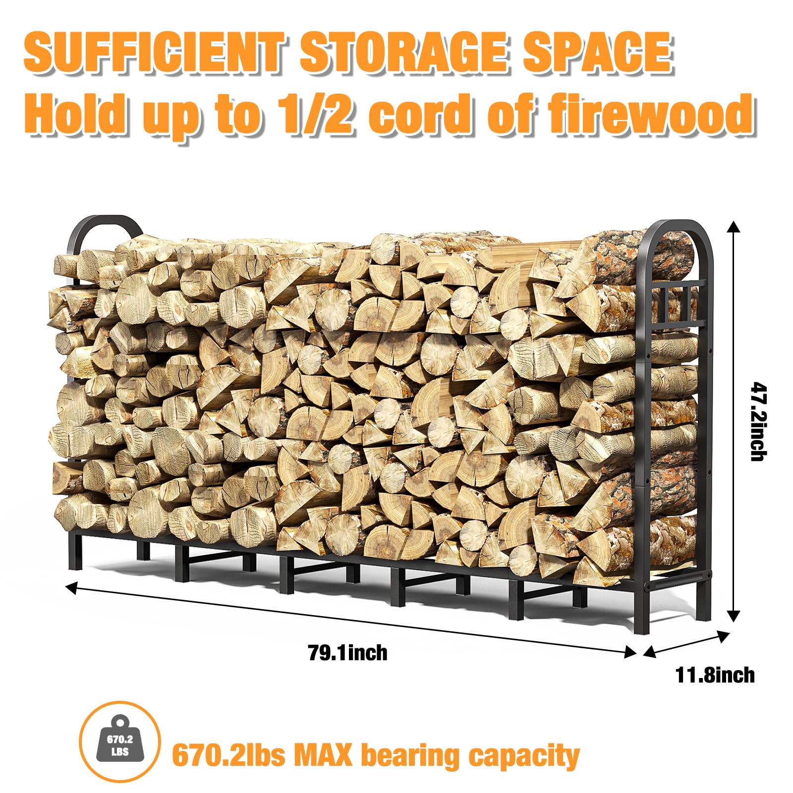Snapklik.com : GREENER 6.6FT Firewood Rack Outdoor Heavy Duty Wood Rack ...
