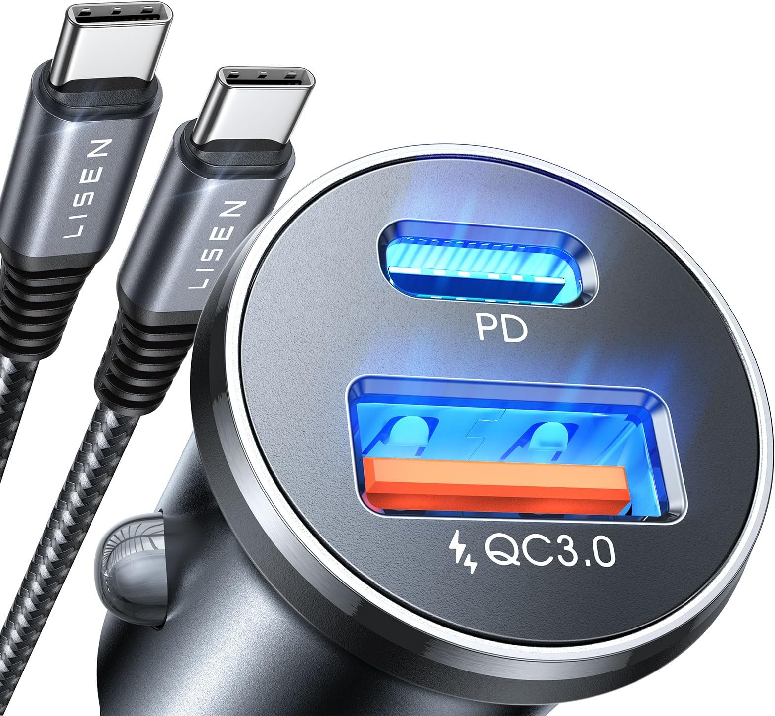 LISEN Caricabatterie Auto Con cavo USB C, Accendisigari USB C 54W PD ...