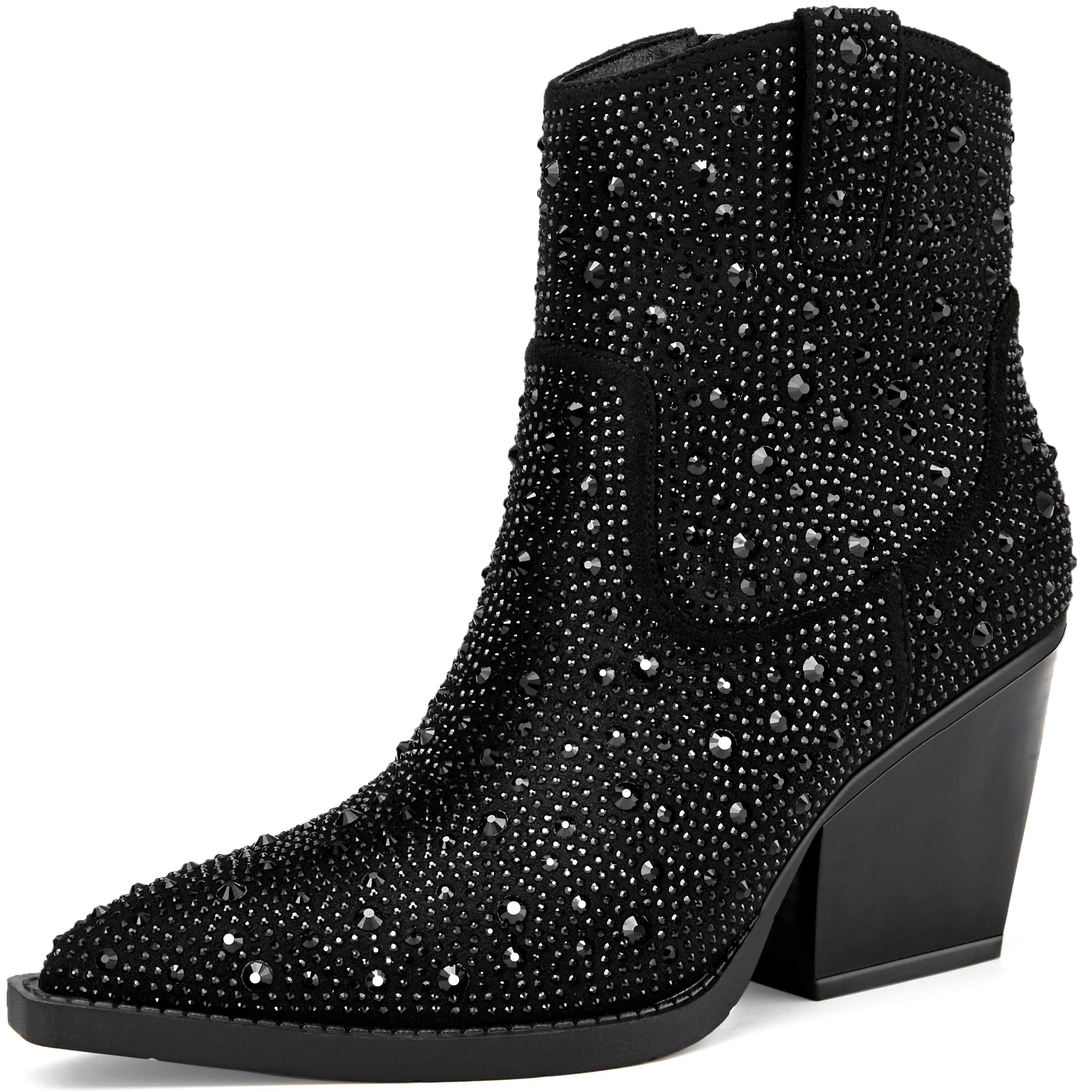 OOHRHN Women's Color Rhinestone Boots Glitter Sparkly Cowboy Booties ...