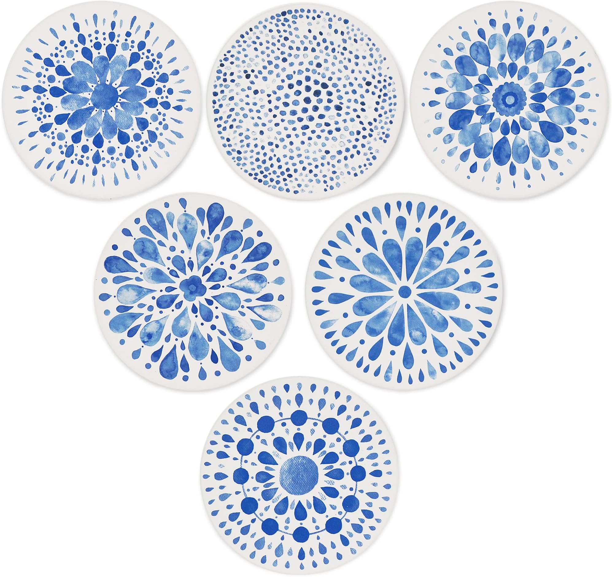 Amazon.com: Ceramic Drink Coasters - Includes 6 Handpainted Blue ...