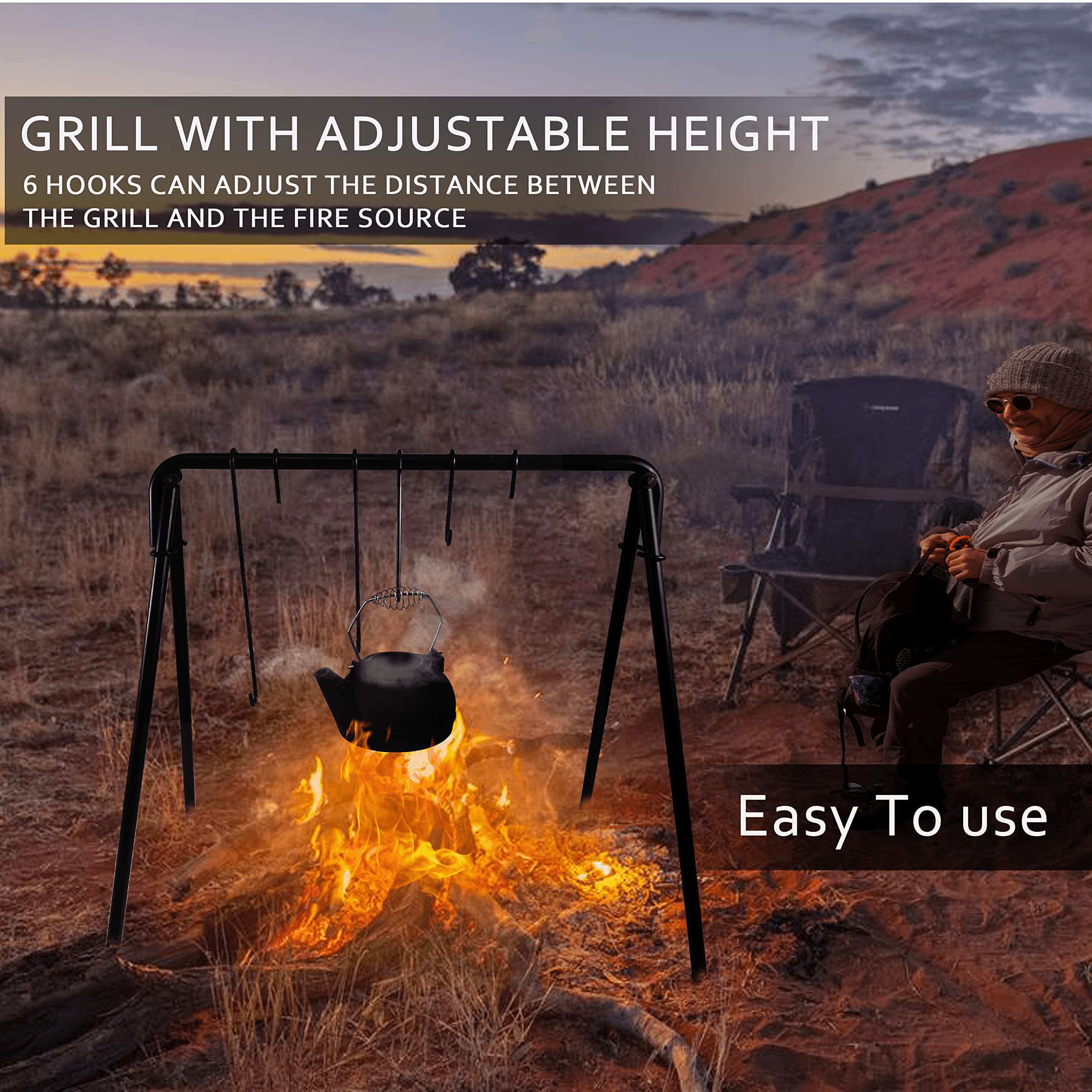 Outdoor Cooking Accessories Adjustable Campfire Cooking Stand With ...