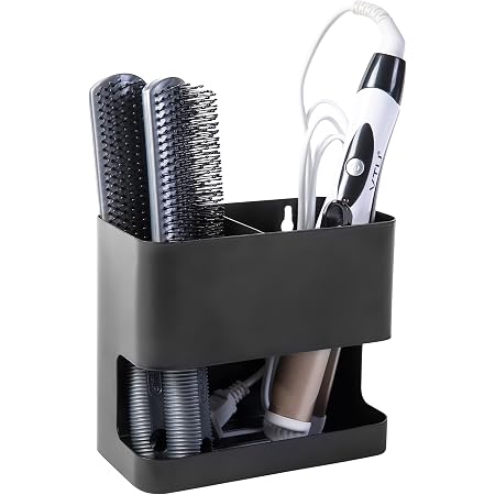 Amazon.com: MyGift Black Metal Wall Mount Hair Tools Holder with 2 ...