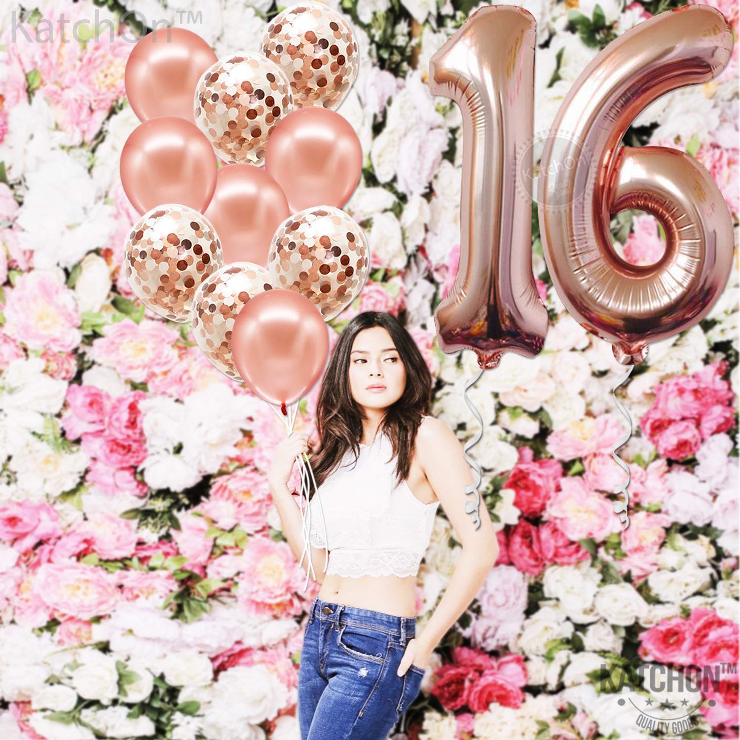 Rose Gold 16 Balloon Numbers for 16th Birthday - Large 40 Inch, Number ...