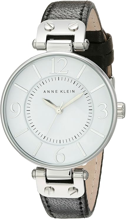 Amazon.com: Anne Klein Women's 109169WTBK Silver-Tone and Black Leather ...