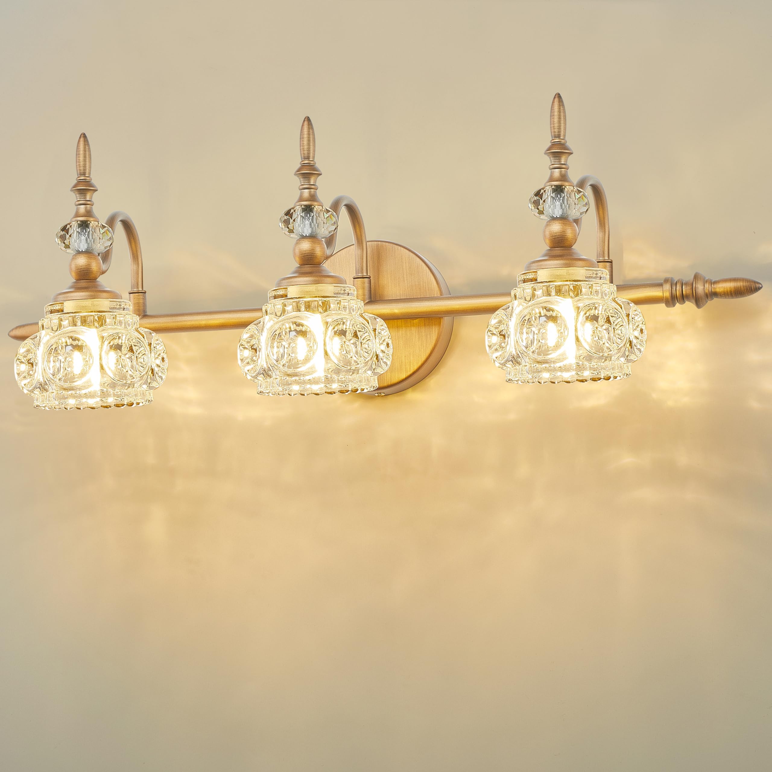 Bathroom Vanity Lights, Antique Brass Gold Bathroom Light Fixtures Over ...
