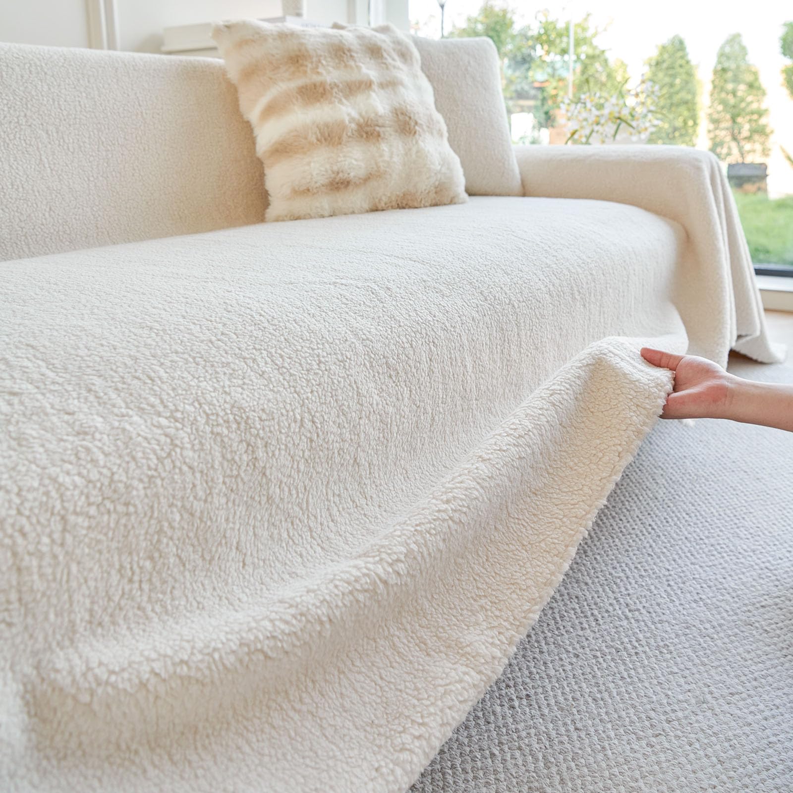 Amazon.com: Huierxun Sherpa Fleece Faux Fur Couch Cover Soft Fuzzy ...