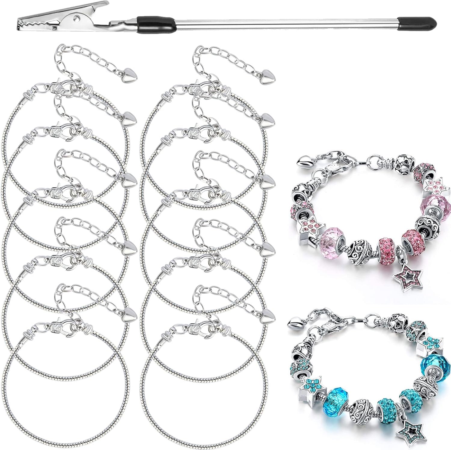 10PCS Snake Chain Charm Bracelet with Bracelet Helper Adjustable Snake ...