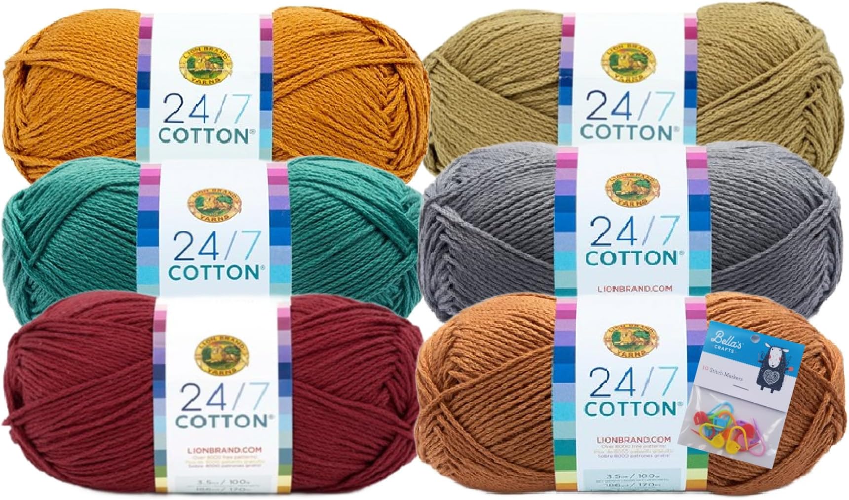 Amazon.com: Lion Brand Yarn - 24/7 Cotton - 6 Skein Assortment (Cranberry)