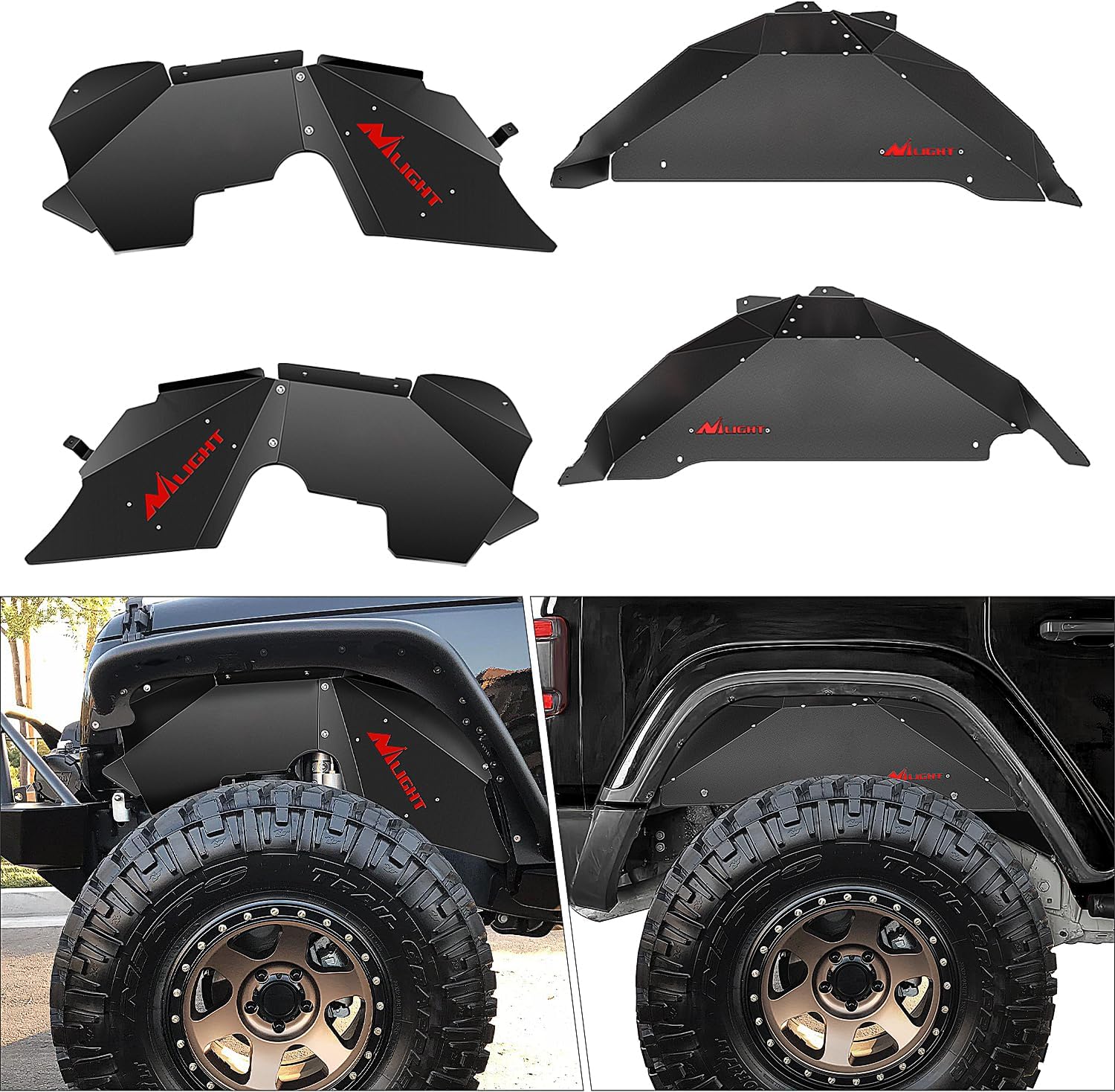 Amazon.com: Hooke Road Aluminum Wrangler JK Front and Rear Inner Fender ...