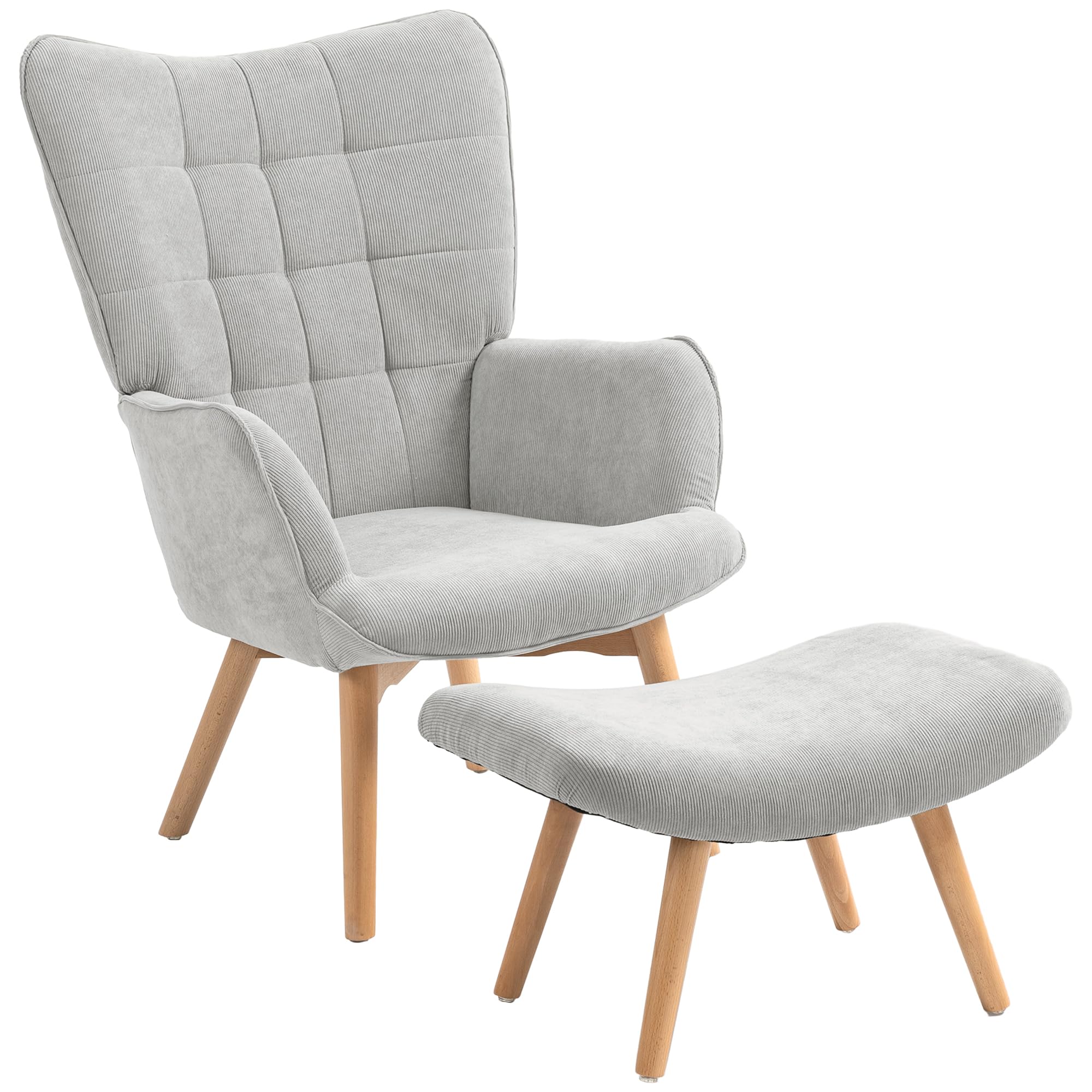 HOMCOM Ohrensessel mit Hocker, Relaxsessel, Polstersessel in Cord-Optik ...