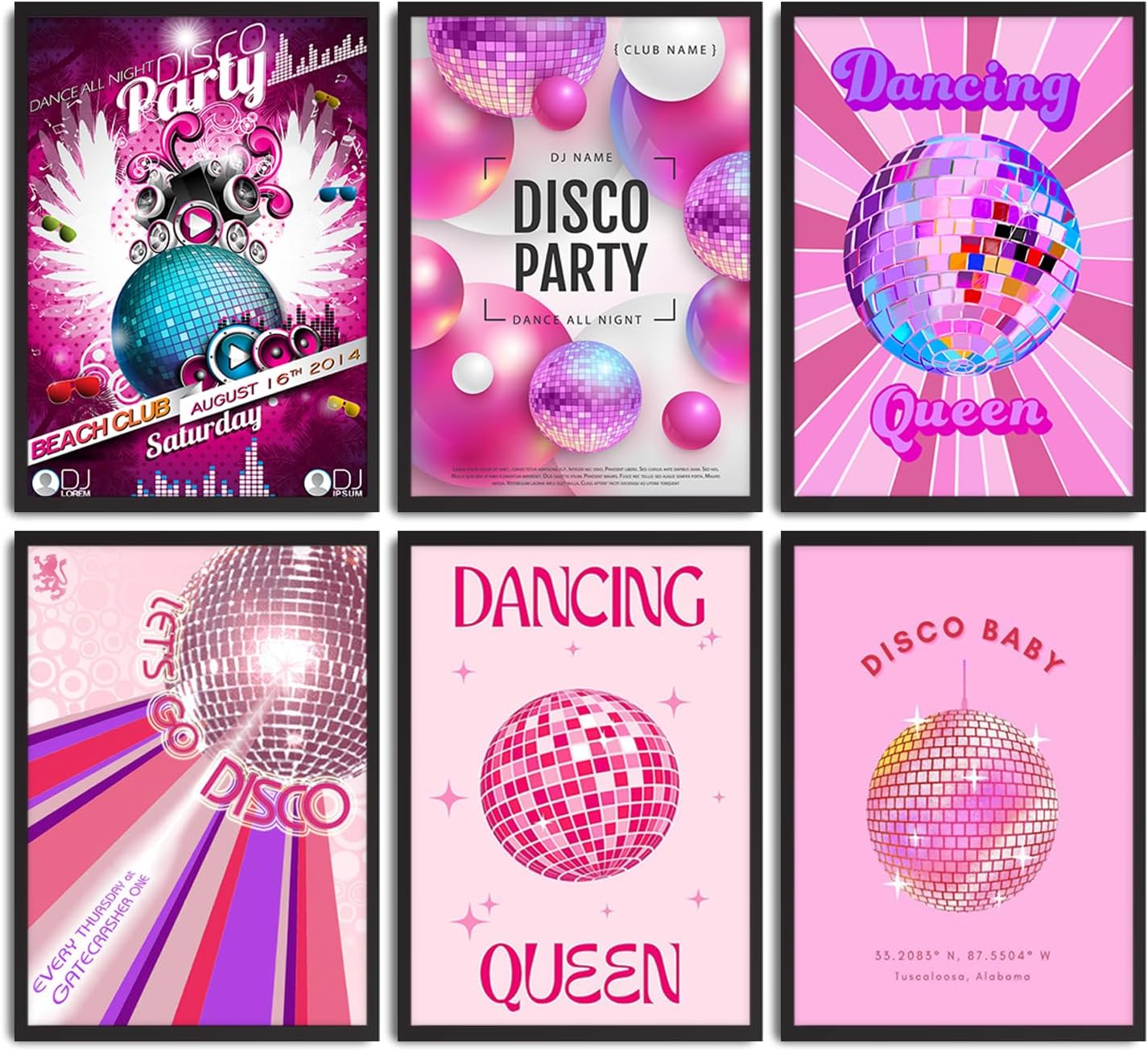 Amazon.com: 6Pcs Pink Disco Ball Wall Art Vintage Trendy Bar Cart ...