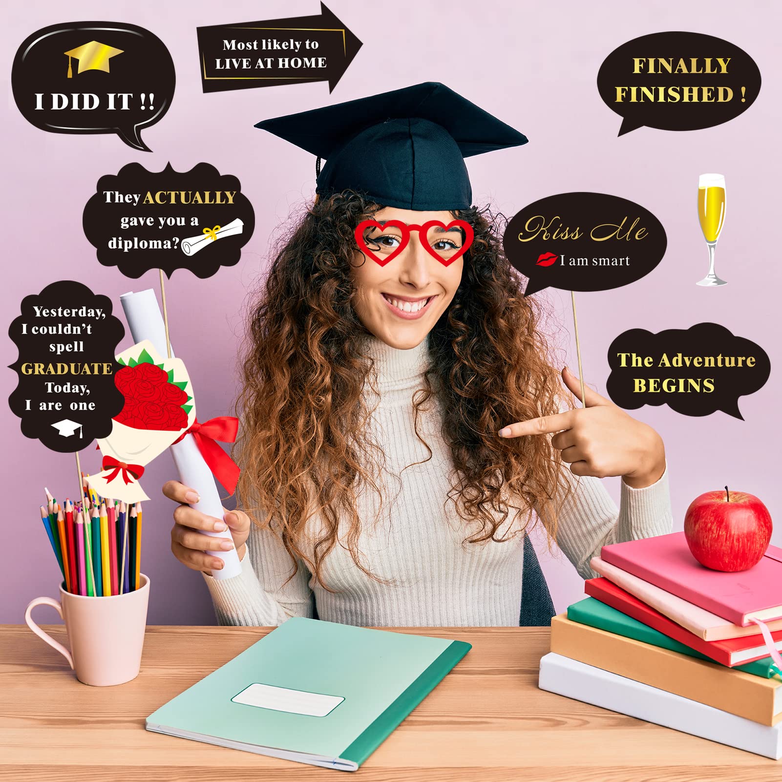 Graduation Photo Booth Props (50Count), Konsait Large Graduation Photo ...