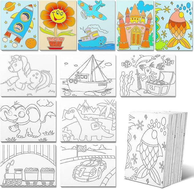 Amazon.com: Fulmoon 36 Pcs Pre Drawn Canvas for Painting for Kids ...