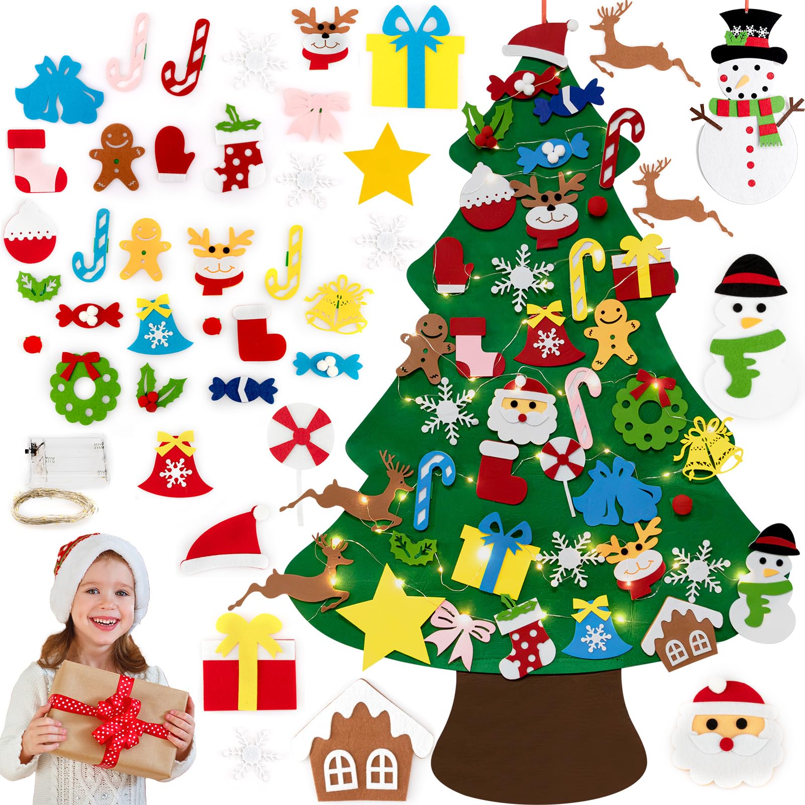 Amazon.com: Felt Christmas Tree Set for Toddlers Kids with 5m/16.4ft ...