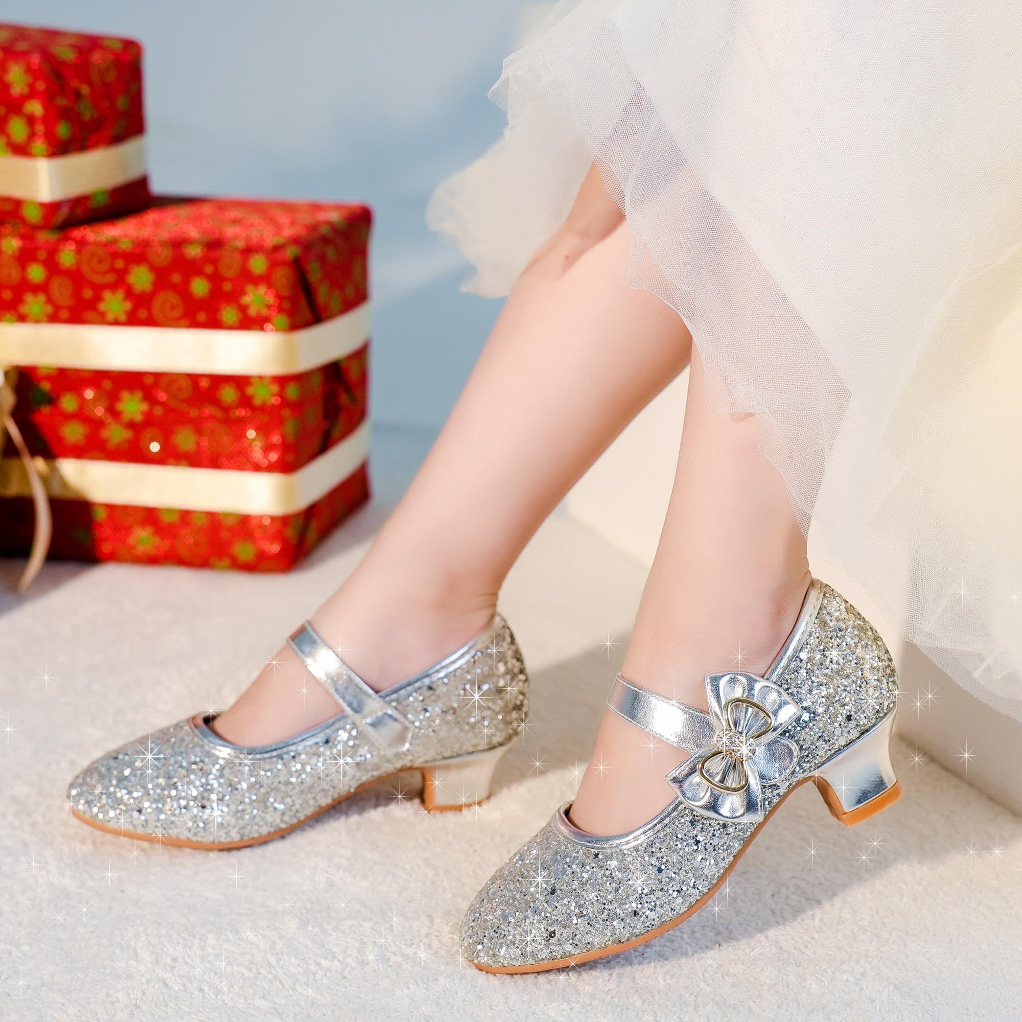 Snapklik.com : Dufannie High Heels For Little Girls Silver Dress Shoes ...